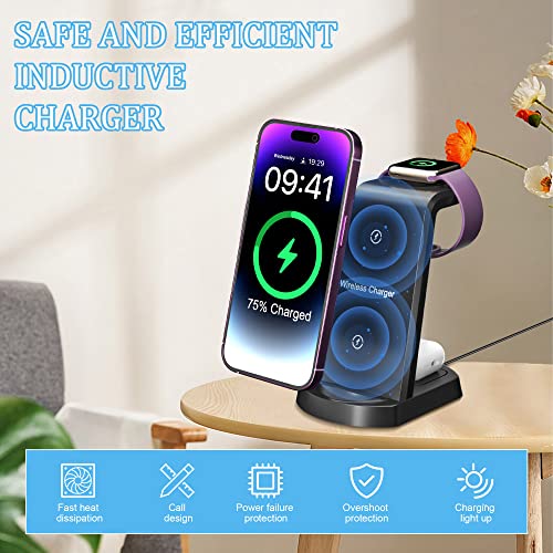 Wireless Charger 3 in 1, 18W Phone Charger Stand, Wireless Charger, Charging Station with Fast Charging Adapter for iPhone/14/13/12/11/Pro/X/Max, AirPods 3/2 Pro, Apple Watch,Samsung, Xiaomi, Huawei