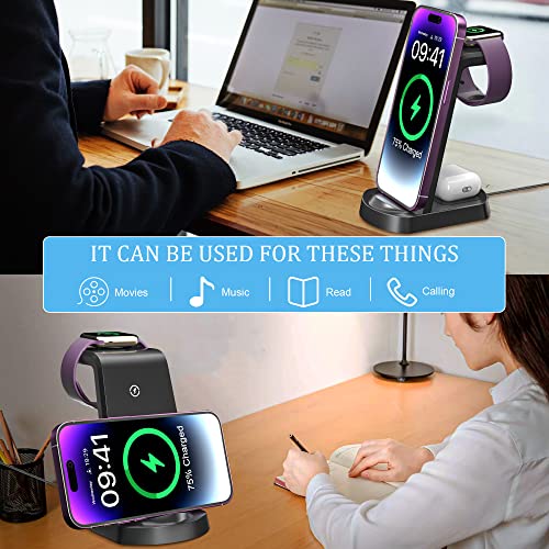 Wireless Charger 3 in 1, 18W Phone Charger Stand, Wireless Charger, Charging Station with Fast Charging Adapter for iPhone/14/13/12/11/Pro/X/Max, AirPods 3/2 Pro, Apple Watch,Samsung, Xiaomi, Huawei