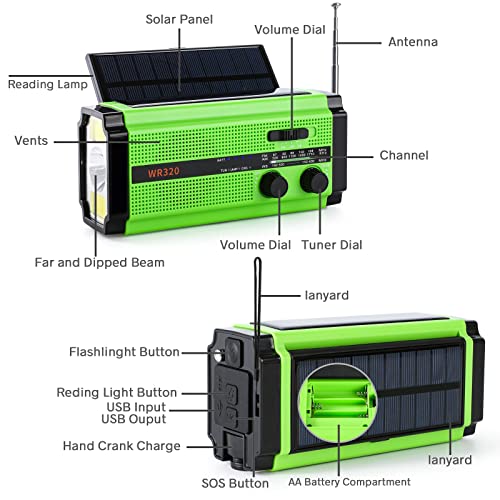 5000mAh 1.3W Solar Panels Emergency Hand Crank Radio,AM FM NOAA Weather Alert Radio,Survival Solar Powered Radio with Super Bright Flashlight,Phone Charger,SOS Alarm,for Home Survival Hurricane