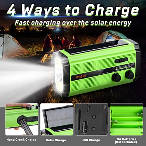 5000mAh 1.3W Solar Panels Emergency Hand Crank Radio,AM FM NOAA Weather Alert Radio,Survival Solar Powered Radio with Super Bright Flashlight,Phone Charger,SOS Alarm,for Home Survival Hurricane