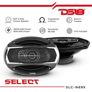 DS18 SLC-N69X Coaxial Speaker - 6x9, 4-Way Speaker, 260W Max Power, 65W RMS, Woofer, Midrange, and Tweeters in one, Removable Cover Included - Select Speakers Provide Undiscovered Value - 2 Speakers