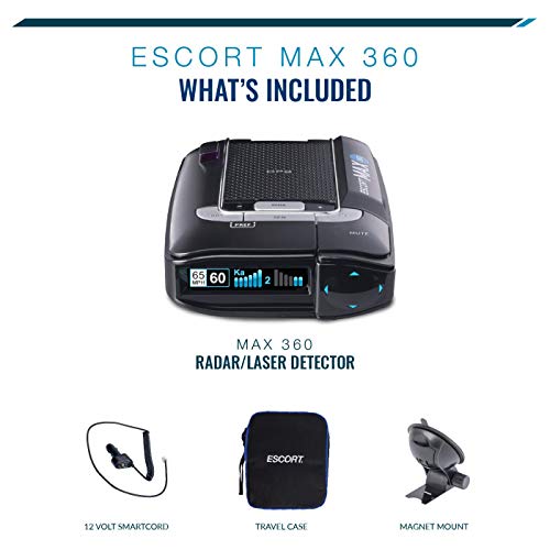 ESCORT Max 360 Laser Radar Detector - GPS, Directional Alerts, Dual Antenna Front and Rear, Bluetooth Connectivity, Voice Alerts, OLED Display, Escort Live