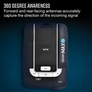 ESCORT Max 360 Laser Radar Detector - GPS, Directional Alerts, Dual Antenna Front and Rear, Bluetooth Connectivity, Voice Alerts, OLED Display, Escort Live