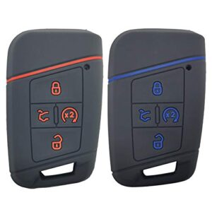 2pcs coolbestda compatible with 2021 2020 2019 vw volkswagen tiguan atlas jetta passat golf alltrack push start 4b key fob case cover skin jacket pouch sleeve glove protector kr5fs14-us