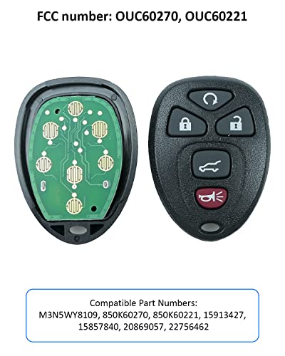 2Pcs Keyless Entry Remote Control Car Key Fob Fit for Chevy Traverse Tahoe Suburban/Buick Enclave/Cadillac Escalade/07-2016 GMC Acadia Yukon Replacement Remote Control 5 Buttons OUC60270 OUC60221