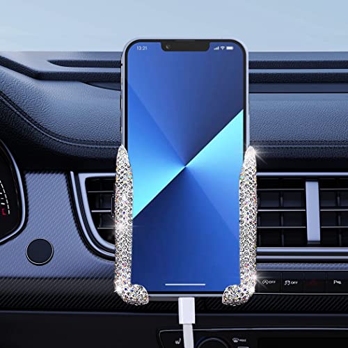 SAMGCHI Bling Car Phone Holder, 360 Degrees Adjustable Rhinestone Car Phone Mount, Universal Car Dashboard Air Vent Car Stand Phone Holder, Car Accessories for Women and Girl