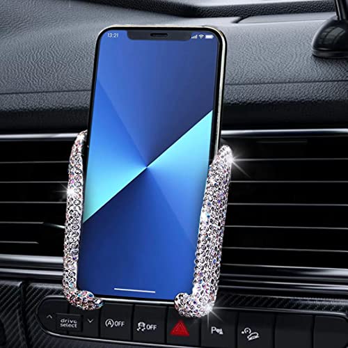 SAMGCHI Bling Car Phone Holder, 360 Degrees Adjustable Rhinestone Car Phone Mount, Universal Car Dashboard Air Vent Car Stand Phone Holder, Car Accessories for Women and Girl