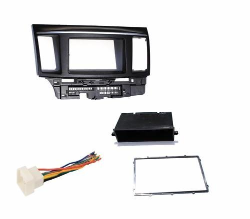 Aftermarket Radio Stereo Double Din Dash Installation Install Kit + Wire Harness Compatible with Mitsubishi Lancer/Lancer Evolution (2007-2017)