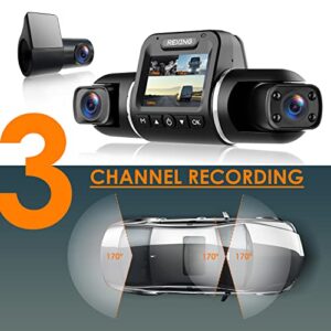 REXING V2 PRO AI Dash CAM, 3 Channel Front Cabin Rear 1080p Recording,2.7” LCD,WiFi,Mobile App,GPS,Night Vision,Artificial Intelligence Dash Camera ADAS, Collision, Pedestrian,Lane Departure Warning