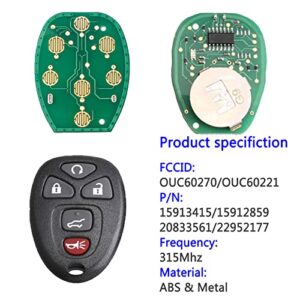 Key Fob Keyless Entry Remote Replacement for Chevy Traverse 2007-2016 Tahoe Suburban GMC Acadia Yukon XL Buick Enclave Cadillac Escalade Saturn Outlook OUC60270 OUC60221 (Set of 2)