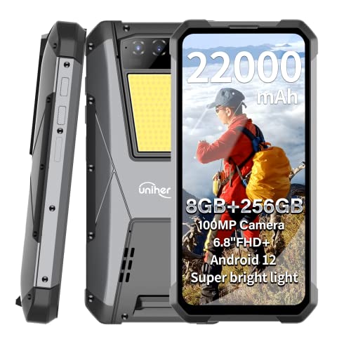 Unihertz Tank 4G Rugged Smartphone with 22000mAh Largest Battery, 66W Fast Charging, 6.81" FHD, 108MP Camera 20MP Night Vision, IP68 Waterproof 8GB+256GB, Fingerprint/Face Recognition