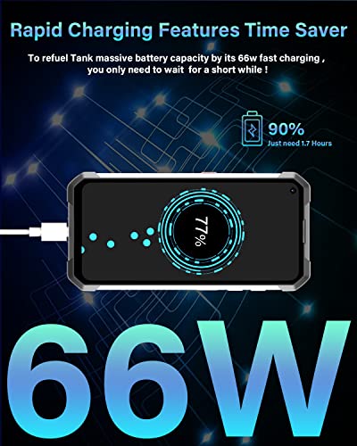 Unihertz Tank 4G Rugged Smartphone with 22000mAh Largest Battery, 66W Fast Charging, 6.81" FHD, 108MP Camera 20MP Night Vision, IP68 Waterproof 8GB+256GB, Fingerprint/Face Recognition