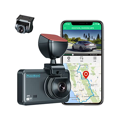 Dual Dash Cam Front 4K and Rear 2K, Wi-Fi, GPS, Dash Camera for Cars with 3 Inches IPS Screen, Car Camera Driving Recorder with Night Vision, Parking Mode