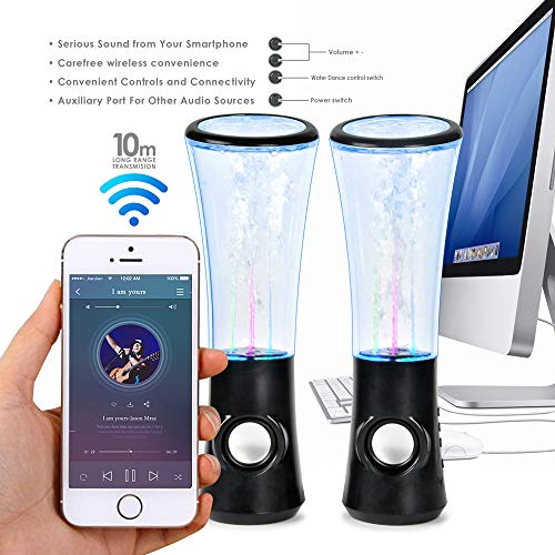 KALANDO Wireless Bluetooth Colorful LED Water Speaker with Dancing Fountain Light Show Sound for PC, MP3 Player, Laptops, Smartphone Black