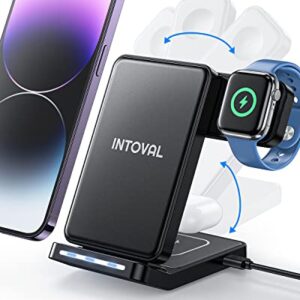 Intoval Charging Station for Apple iPhone/Watch/Airpods, 3 in 1 Foldable Wireless Charger for iPhone 14/13/12/11/XS/XR/XS/X/8, iWatch 8/Ultra/7/6/SE/5/4/3/2, Airpods Pro2/Pro1/3/2/1 (F3,Black)