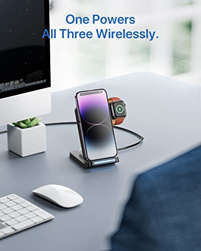 Intoval Charging Station for Apple iPhone/Watch/Airpods, 3 in 1 Foldable Wireless Charger for iPhone 14/13/12/11/XS/XR/XS/X/8, iWatch 8/Ultra/7/6/SE/5/4/3/2, Airpods Pro2/Pro1/3/2/1 (F3,Black)