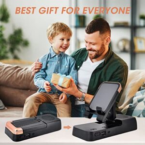 Cell Phone Stand with Bluetooth Speaker, Built-in USB Charging Port and SD Card Slot, HD Surround Sound Bluetooth Speaker with Adjustable Phone Holder for Desk