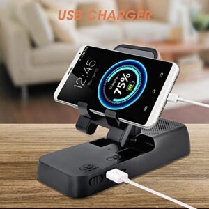 Cell Phone Stand with Bluetooth Speaker, Built-in USB Charging Port and SD Card Slot, HD Surround Sound Bluetooth Speaker with Adjustable Phone Holder for Desk