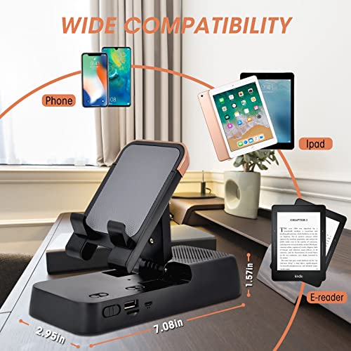 Cell Phone Stand with Bluetooth Speaker, Built-in USB Charging Port and SD Card Slot, HD Surround Sound Bluetooth Speaker with Adjustable Phone Holder for Desk