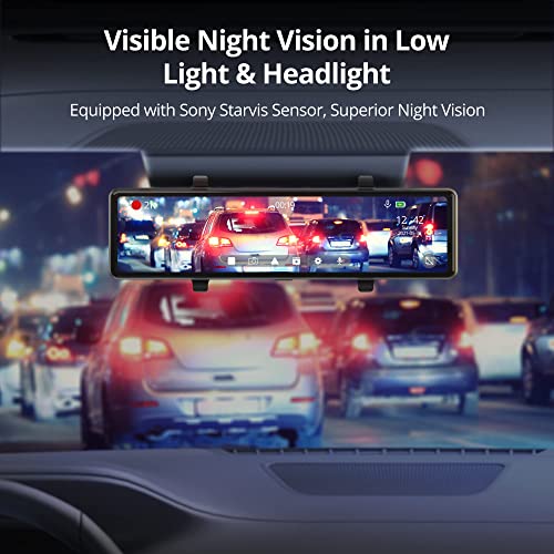 AKASO DL12 2.5K Mirror Dash Cam Voice Control 12" Touch Screen Front and Rear Dual Dash Camera for Cars Night Vision Backup Camera with Sony Starvis Sensor GPS G-Sensor Parking Assistance