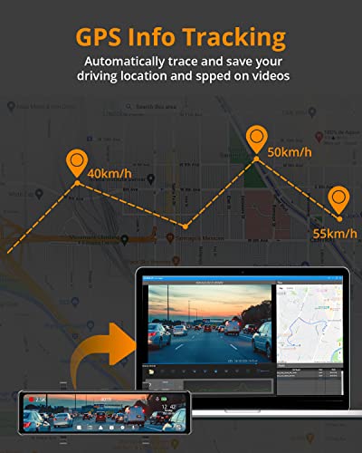 AKASO DL12 2.5K Mirror Dash Cam Voice Control 12" Touch Screen Front and Rear Dual Dash Camera for Cars Night Vision Backup Camera with Sony Starvis Sensor GPS G-Sensor Parking Assistance