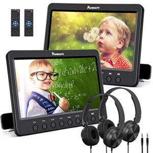 naviskauto 10.1″ dual car dvd players with hdmi input 2 headphones mounting bracket support 1080p mp4 video region free (2 x headrest dvd players)