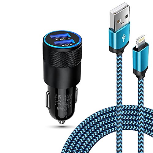 iPhone Car Charger Fast Charging for iPhone 14 13 12 Pro Max Mini SE 11Pro Max X 10 XR XS 8 Plus, 30W Dual Port Cigarette Lighter Adapter + Braided Apple Lightning Cable i Phone Charger Cord Wire 6FT