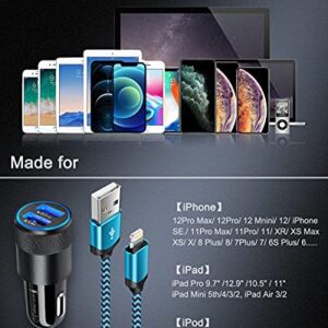 iPhone Car Charger Fast Charging for iPhone 14 13 12 Pro Max Mini SE 11Pro Max X 10 XR XS 8 Plus, 30W Dual Port Cigarette Lighter Adapter + Braided Apple Lightning Cable i Phone Charger Cord Wire 6FT