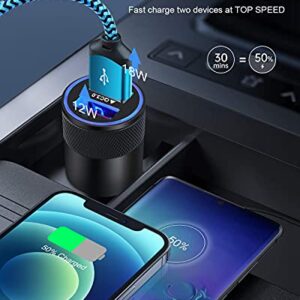 iPhone Car Charger Fast Charging for iPhone 14 13 12 Pro Max Mini SE 11Pro Max X 10 XR XS 8 Plus, 30W Dual Port Cigarette Lighter Adapter + Braided Apple Lightning Cable i Phone Charger Cord Wire 6FT