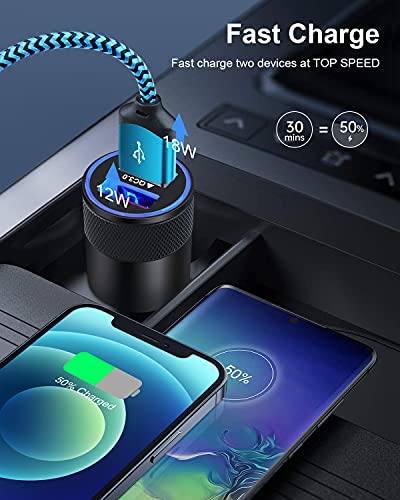 iPhone Car Charger Fast Charging for iPhone 14 13 12 Pro Max Mini SE 11Pro Max X 10 XR XS 8 Plus, 30W Dual Port Cigarette Lighter Adapter + Braided Apple Lightning Cable i Phone Charger Cord Wire 6FT