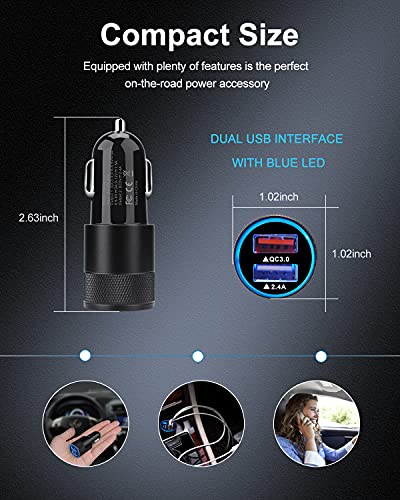 iPhone Car Charger Fast Charging for iPhone 14 13 12 Pro Max Mini SE 11Pro Max X 10 XR XS 8 Plus, 30W Dual Port Cigarette Lighter Adapter + Braided Apple Lightning Cable i Phone Charger Cord Wire 6FT