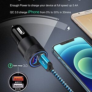 iPhone Car Charger Fast Charging for iPhone 14 13 12 Pro Max Mini SE 11Pro Max X 10 XR XS 8 Plus, 30W Dual Port Cigarette Lighter Adapter + Braided Apple Lightning Cable i Phone Charger Cord Wire 6FT