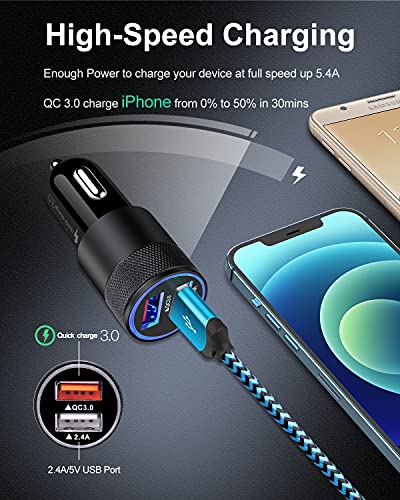 iPhone Car Charger Fast Charging for iPhone 14 13 12 Pro Max Mini SE 11Pro Max X 10 XR XS 8 Plus, 30W Dual Port Cigarette Lighter Adapter + Braided Apple Lightning Cable i Phone Charger Cord Wire 6FT