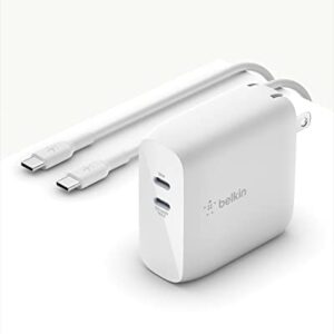 Belkin BoostCharge USB C 68W GaN Wall Charger with Dual Ports - iPhone Charger Fast Charging, Type C Charger, USB C Charger w/ PD for Samsung Galaxy, iPad Pro, Macbook Pro, Includes 2M USB C Cable