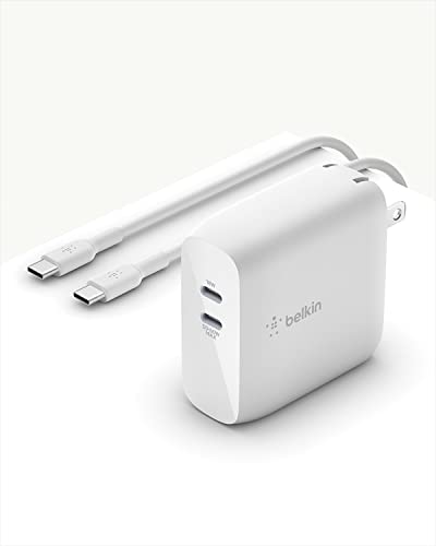 Belkin BoostCharge USB C 68W GaN Wall Charger with Dual Ports - iPhone Charger Fast Charging, Type C Charger, USB C Charger w/ PD for Samsung Galaxy, iPad Pro, Macbook Pro, Includes 2M USB C Cable