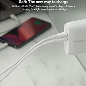 Belkin BoostCharge USB C 68W GaN Wall Charger with Dual Ports - iPhone Charger Fast Charging, Type C Charger, USB C Charger w/ PD for Samsung Galaxy, iPad Pro, Macbook Pro, Includes 2M USB C Cable