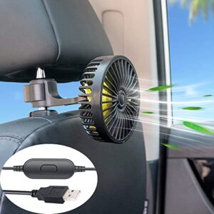 kinowji electric car cooling fan, usb backseat auto rear seat fan 3 speed vehicle clip fan with 5 piece fan blades for car vehicle truck van suv rv boat bus