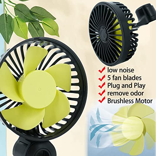 KINOWJI Electric Car Cooling Fan, USB Backseat Auto Rear Seat Fan 3 Speed Vehicle Clip Fan with 5 Piece Fan Blades for Car Vehicle Truck Van SUV RV Boat Bus