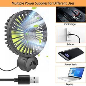 KINOWJI Electric Car Cooling Fan, USB Backseat Auto Rear Seat Fan 3 Speed Vehicle Clip Fan with 5 Piece Fan Blades for Car Vehicle Truck Van SUV RV Boat Bus