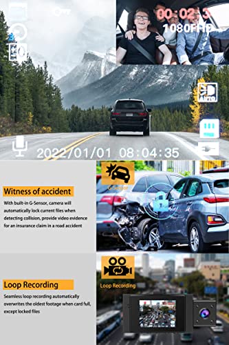 Dual Dash Cam Front and Inside FHD 1080P Dash Camera for Cars Dashcams for Cars with Infrared Night Vision Car Camera Driving Recorder 24H Park Monitor Motion Detection G-Sensor for Taxi Uber