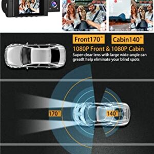 Dual Dash Cam Front and Inside FHD 1080P Dash Camera for Cars Dashcams for Cars with Infrared Night Vision Car Camera Driving Recorder 24H Park Monitor Motion Detection G-Sensor for Taxi Uber