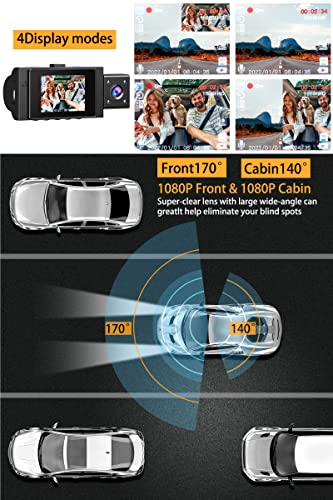 Dual Dash Cam Front and Inside FHD 1080P Dash Camera for Cars Dashcams for Cars with Infrared Night Vision Car Camera Driving Recorder 24H Park Monitor Motion Detection G-Sensor for Taxi Uber