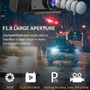 Dual Dash Cam Front and Inside FHD 1080P Dash Camera for Cars Dashcams for Cars with Infrared Night Vision Car Camera Driving Recorder 24H Park Monitor Motion Detection G-Sensor for Taxi Uber