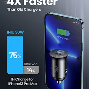 Car Charger, INIU Dual Ports [USB C 30W+USB A 30W] 5A QC 3.0 PD Fast Charge Car Charger Adapter, All-Metal Mini USB C Car Charger for iPhone 14 13 12 Pro Max iPad Samsung S21 MacBook Airpods Tablets