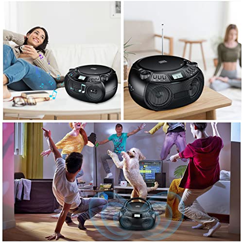 Gueray CD Player Portable with Bluetooth Boombox AM/FM Radio Portable CD Player Stereo Sound Speaker USB Port MP3 Playback 3.5mm AUX Input Headphone Jack LCD Display CD-R CD-RW MP3WMA Playback