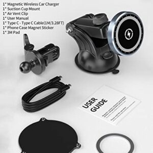 Magnetic Wireless Car Charger, 18W Fast Mag Safe Car Charging Dashboard Mount with Adjustable Metal Air Vent Hook Compatible with iPhone 14/13 Pro/13 mini/12/12 Pro/12 Pro Max/12 Mini