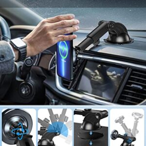 Magnetic Wireless Car Charger, 18W Fast Mag Safe Car Charging Dashboard Mount with Adjustable Metal Air Vent Hook Compatible with iPhone 14/13 Pro/13 mini/12/12 Pro/12 Pro Max/12 Mini