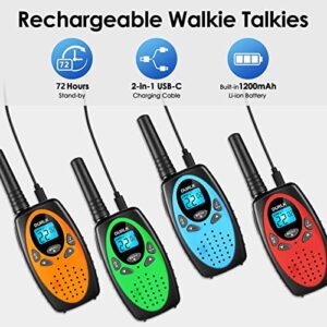 Walkie Talkies Long Range 4 Pack, Rechargeable Walkie-talkies with Built-in Li-ion Batteries, USB-C Chargers, 2 Way Radios 22 FRS Channels for Camping Hiking Cruise