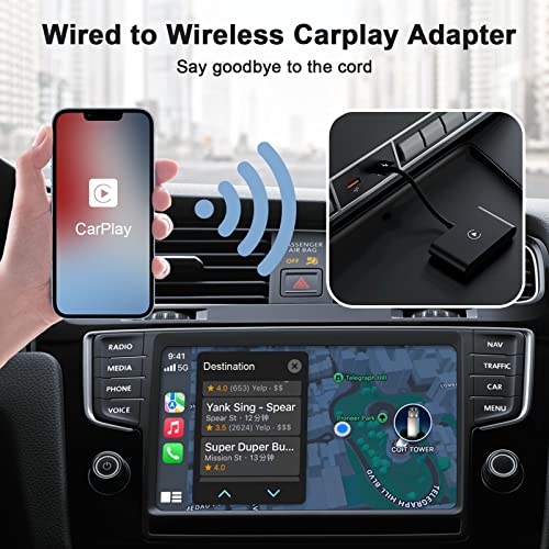 Wireless CarPlay Adapter for iPhone, Wireless CarPlay Dongle Convert Factory Wired CarPlay to Wireless CarPlay, Compatible for Audi/Porsche/Benz/Ford, 5Ghz WiFi Auto-Connect, Support iOS 13+ (Black)