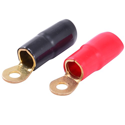 JacobsParts 2/0 AWG Insulated Ring Terminal 00 Gauge, 5/16" US Custom Stud Size, Red and Black Boots for Car Audio Amp/High Current Power Cable/Ground Wire